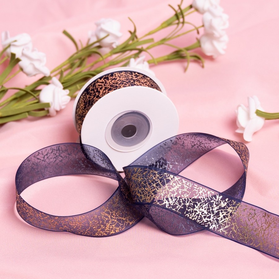 1m/5m Twinkle Gold Textured Organza Ribbon | Gold Pattern Sheer Ribbon ...