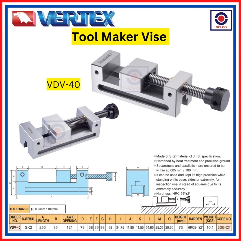 VERTEX TAIWAN VDV-40 Tool maker vise edm milling grinding machine makers vise vdv40 | Shopee ...