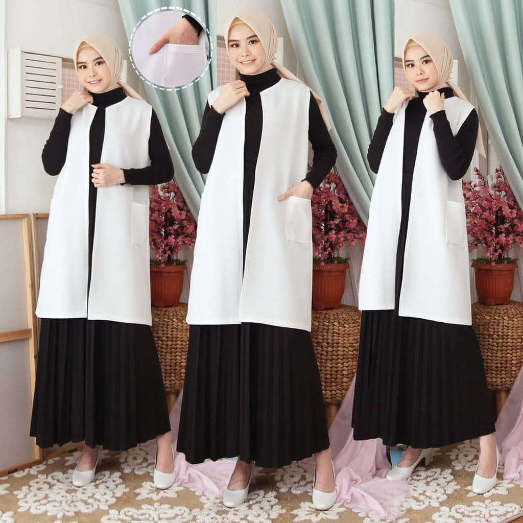 PUTIH HITAM Premium Long sleeveless cardigan/contemporary women's outer ...