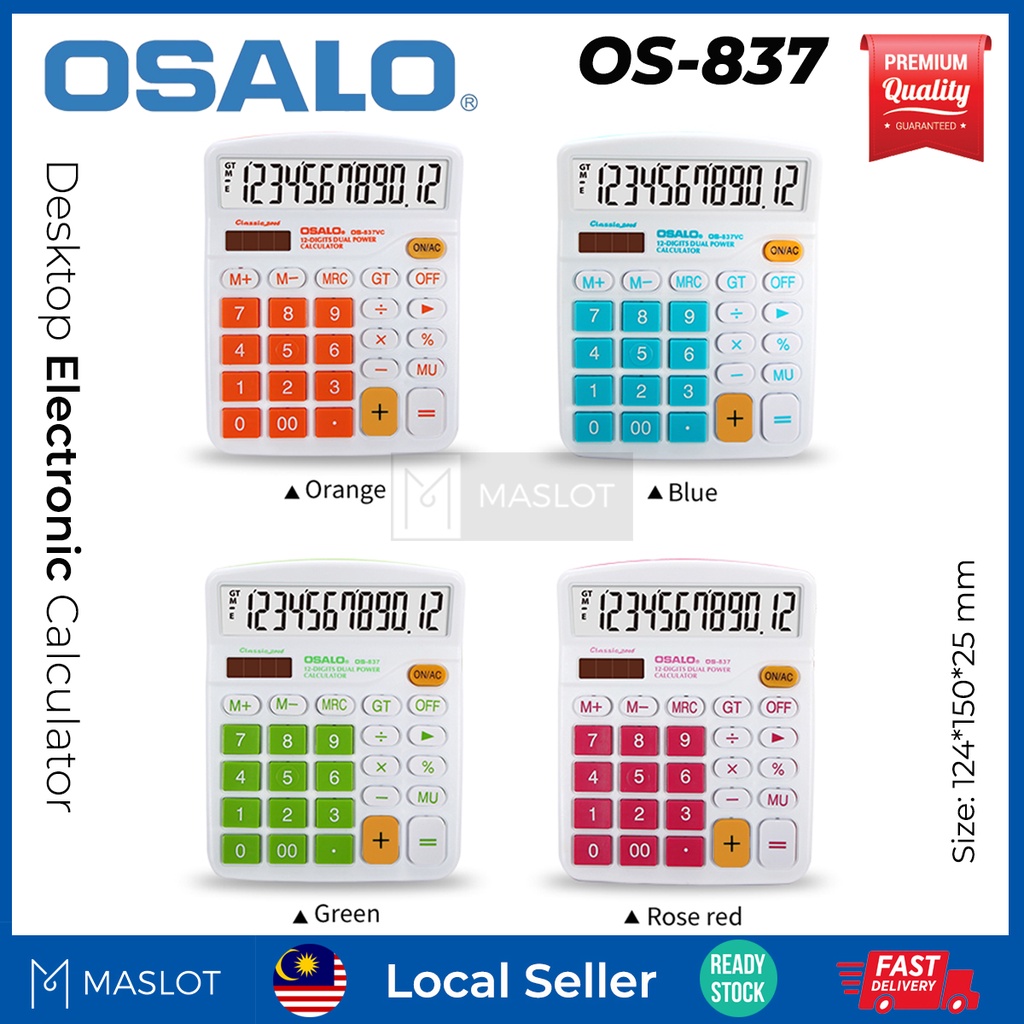 OSALO OS-837 12 Digit Desktop Electronic Calculator Large Display Two ... OSALO OS-837 12 Digit Desktop Electronic Calculator Large Display Two ...