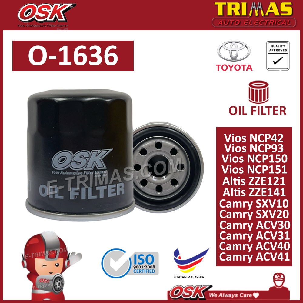 OSK Oil Filter Toyota Vios Altis ZZE121 ZZE141 Wish ZNE10 ANE10 Camry ...