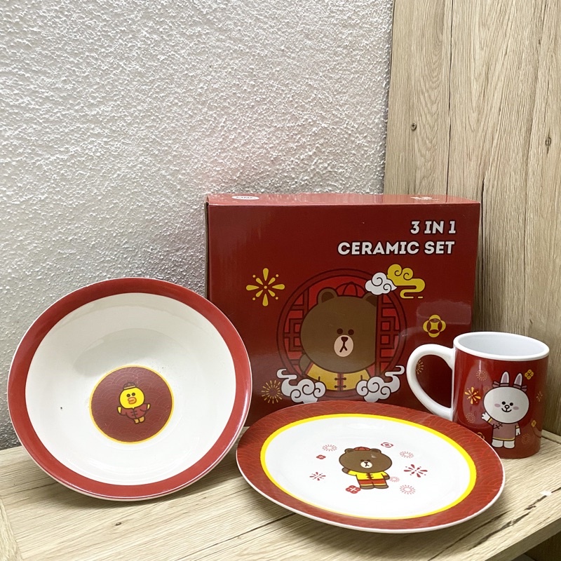 Original Line Friends Bowl Plate Cup 3 in 1 Ceramic Set by Unilever ...