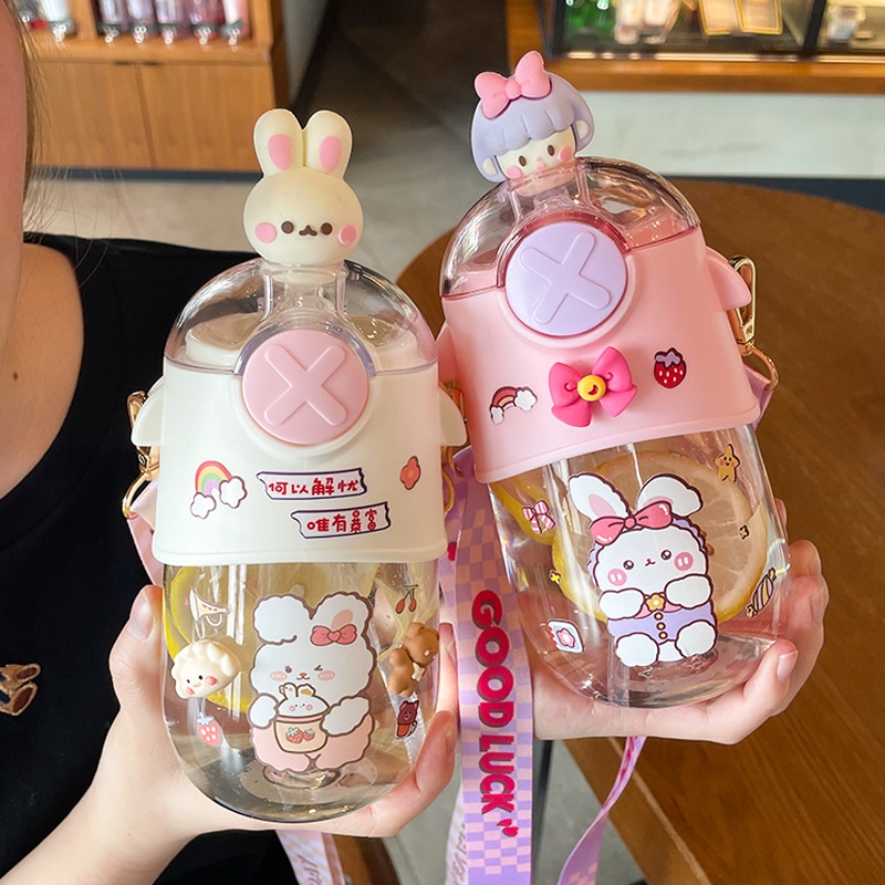 Cute Doll Water Bottle With Straw 630ml Kid Children Student Portable ...