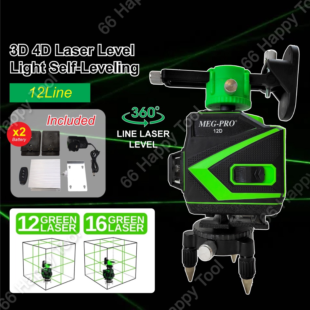 MEG-PRO 12/16 Line 3D Laser Level 3D 4D Green Light Measuring Cross ... MEG-PRO 12/16 Line 3D Laser Level 3D 4D Green Light Measuring Cross ...
