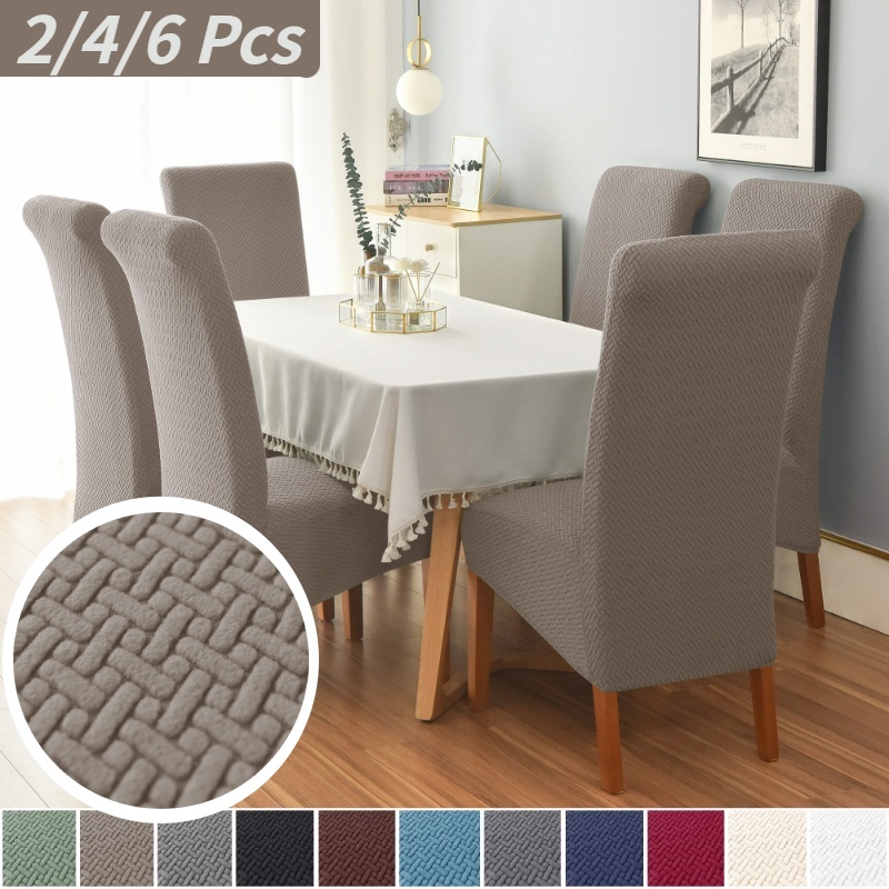 2/4/6 piece Large Chair Covers Stretch Jacquard Fleece for Dining Room ...