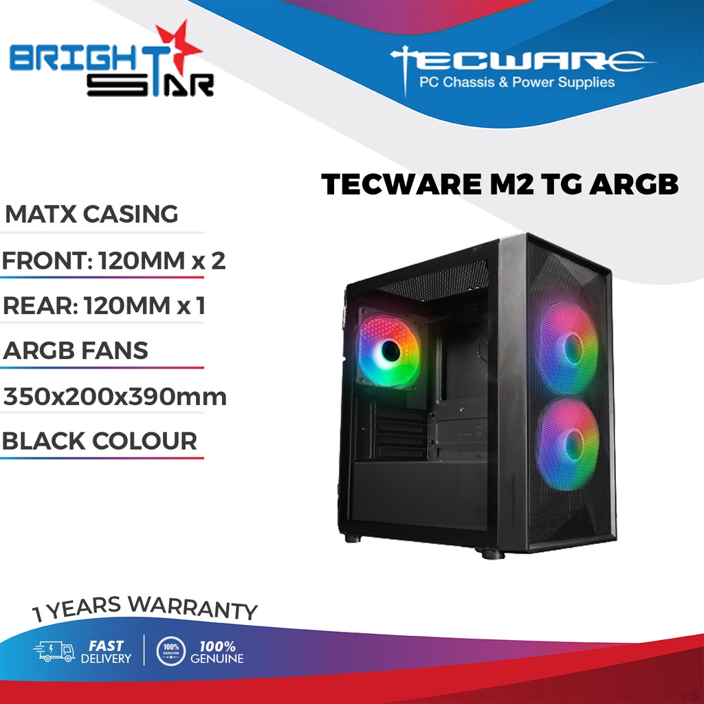 PC CASE / TECWARE FORGE M2 TG ARGB / MATX CASING / 3 x 120MM ARGB FAN ...