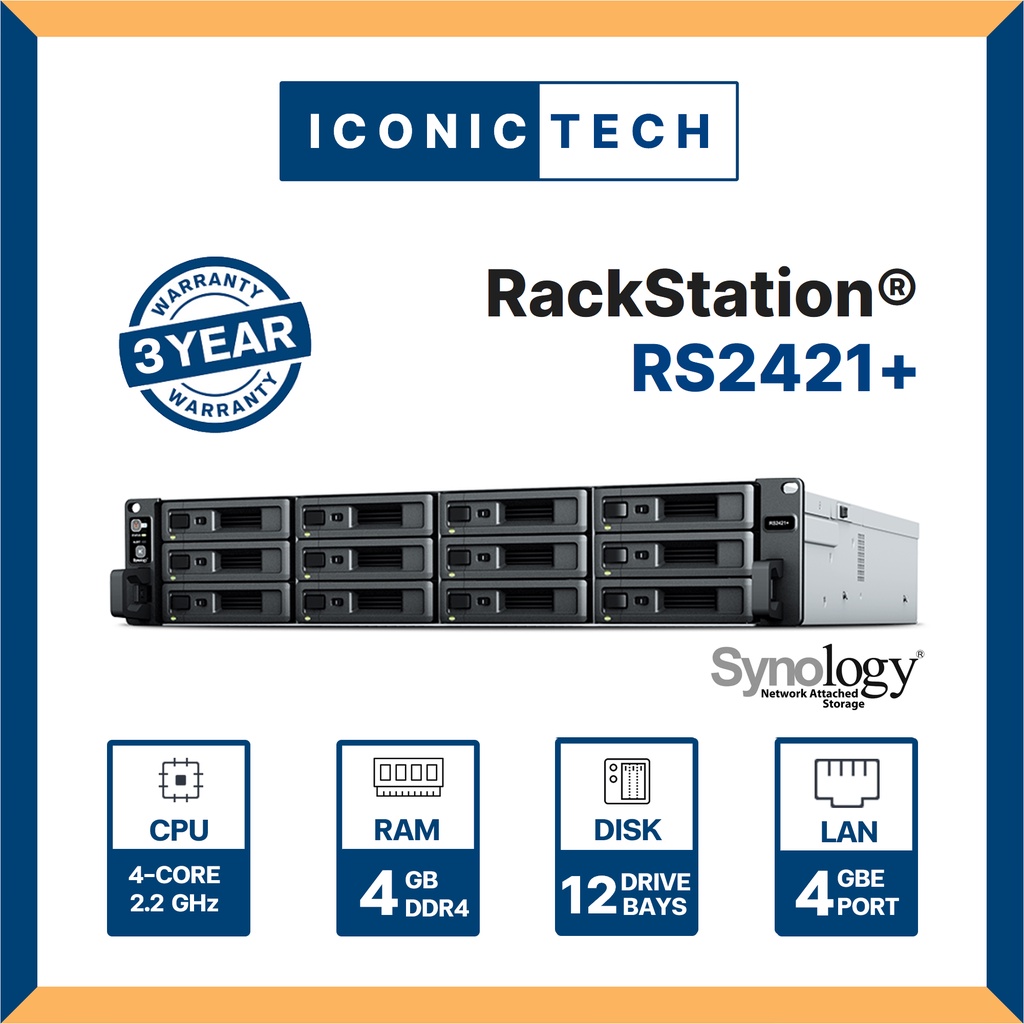 Synology RS2421+ Default 4GB | 8GB | 16GB ECC 12-Bay Rackstation NAS ...