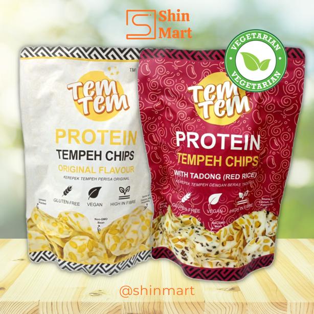 TEM TEM PROTEIN TEMPEH CHIPS Original / Tadong Red Rice Flavor 100g 素食 ...