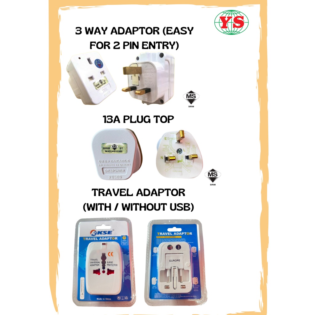 3 WAY ADAPTOR (EASY FOR 2 PIN) (SIRIM) / 13A PLUG TOP (PLUG TOP ...