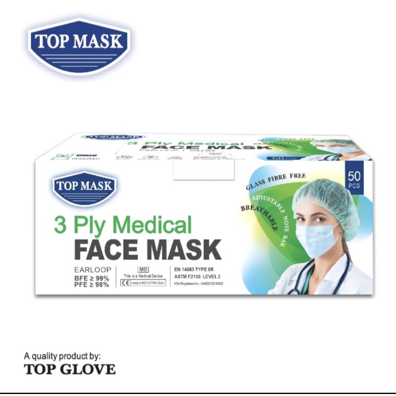 Top Mask 3 Ply Medical Face Mask (White, 50 Pcs Per Box) | Shopee Malaysia
