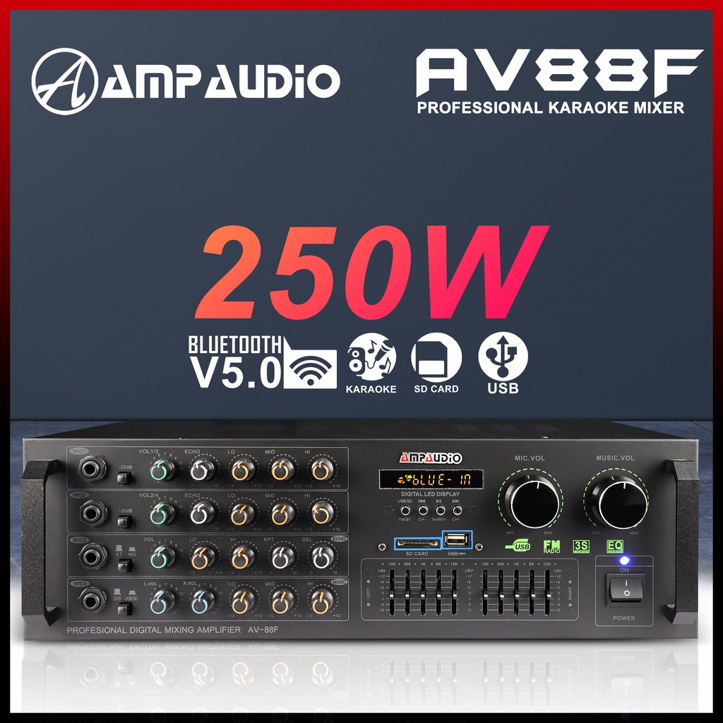 Karaoke Amplifier Ampaudio AV88F Bluetooth Stereo Amplifier Wireless ...