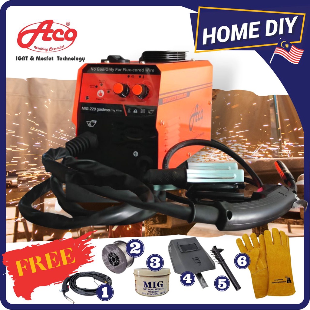 ACO MIG 220 GASLESS MIG WELDING MACHINE *DOUBLE PROTECTION COVER ...