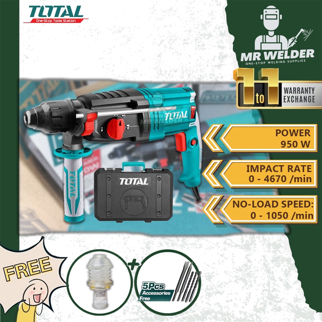 TOTAL 3 MODE 950W / 800W ROTARY HAMMER DRILL HACKER IMPACT DRILL Chisel ...