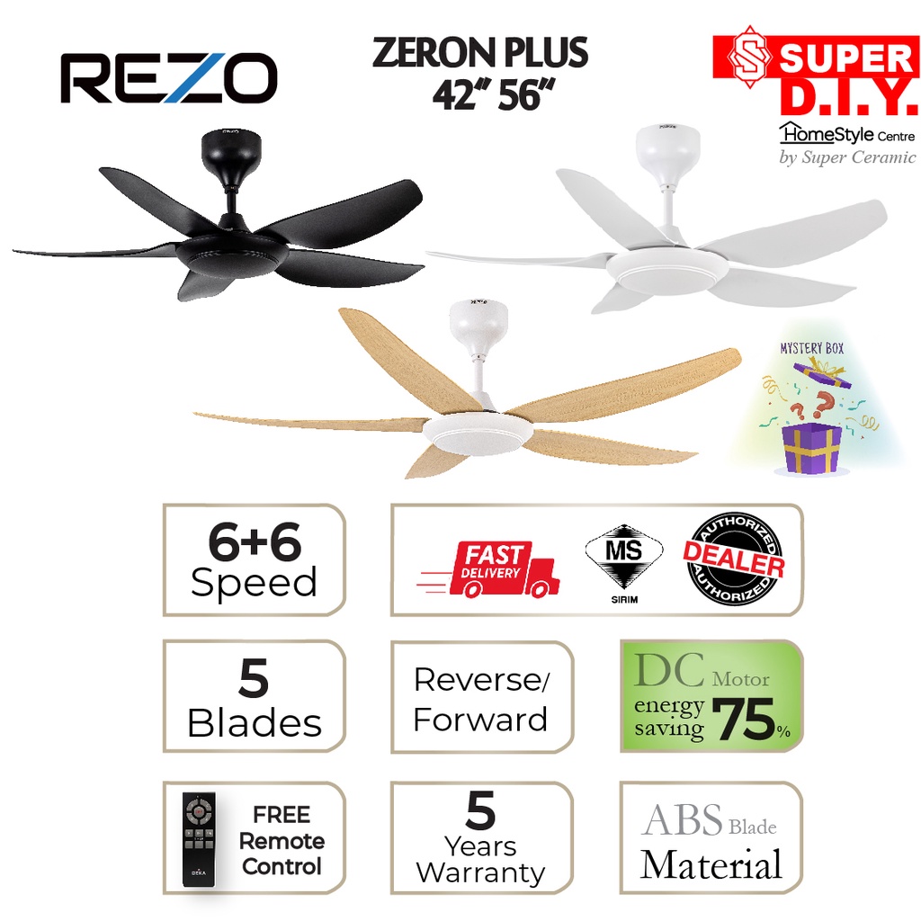REZO ZERON PLUS MB/MW 42"/ LW 56" DC Ceiling Fan / Kipas Siling 5 Blades Remote Control | Shopee ...