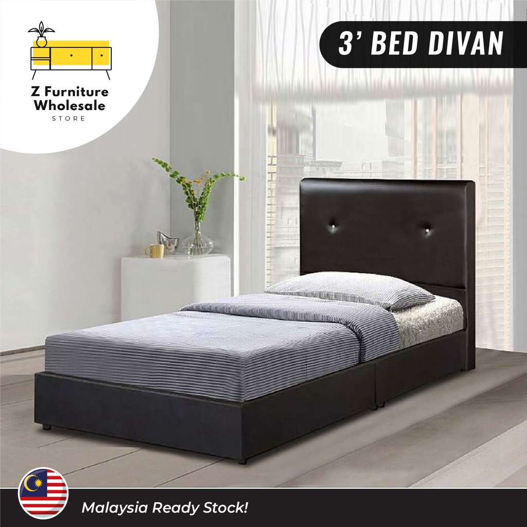 3ft (SINGLE) & 3.5ft (SUPER SINGLE) PVC Leather Bed Divan with Base ...