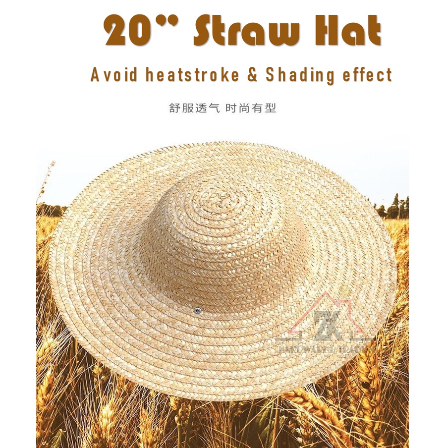 20" Tthick Gardening Straw Hat Topi Rumput Jerami Petani Grass Hat Topi ...