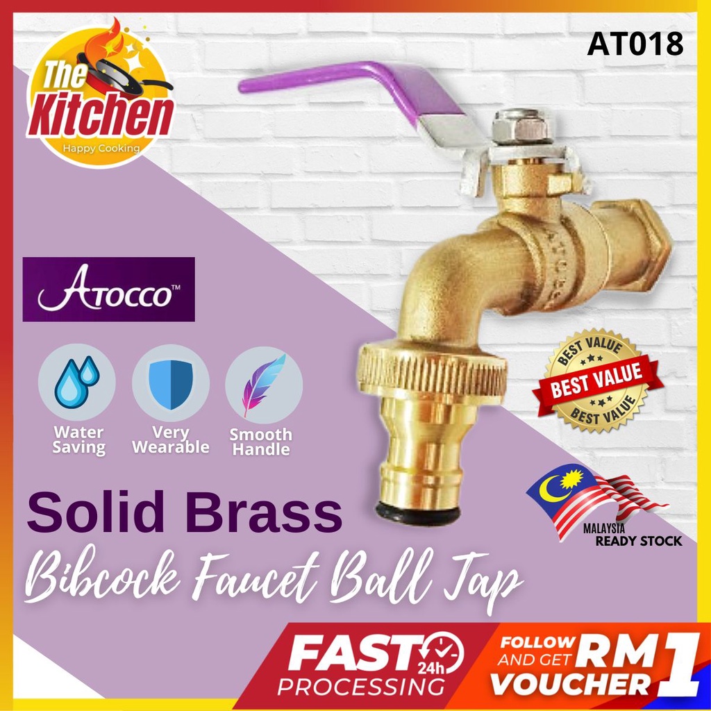 ATOCCO AT018 1/2 inch Solid Brass Bibcock Faucet Ball Valve Bib Tap ...