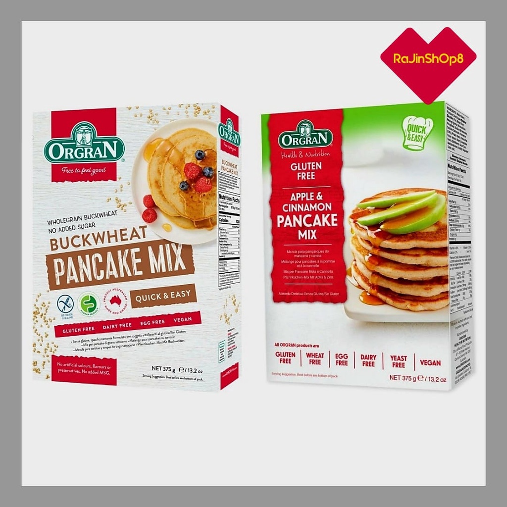 ORGRAN Gluten Free Buckwheat Pancake Mix & Apple Cinnamon Pancake Mix ...