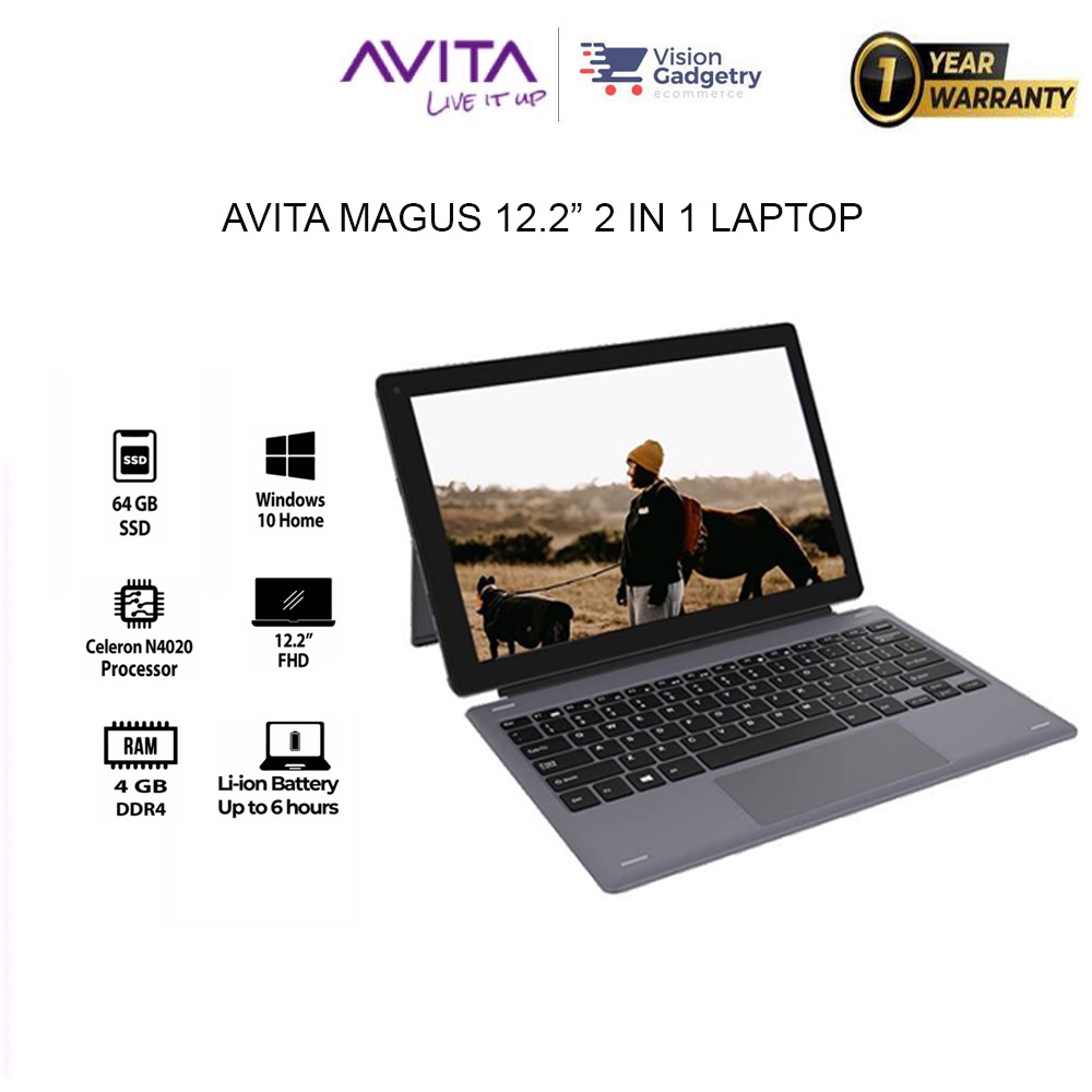 Avita Magus 12.2'' 2-in-1 Detachable Laptop NS12T5MYC42B-CH Celeron ...