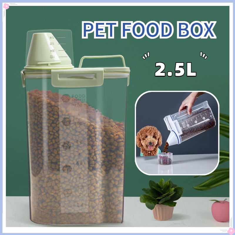 2.5L Pet Food Box Storage Bucket Kitchen Storage Box Dry Food Dispenser with Measuring Cup ...