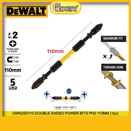 DEWALT DWA2SD110 DOUBLE ENDED POWER BITS PH2 110MM Phillips Magnetic ...