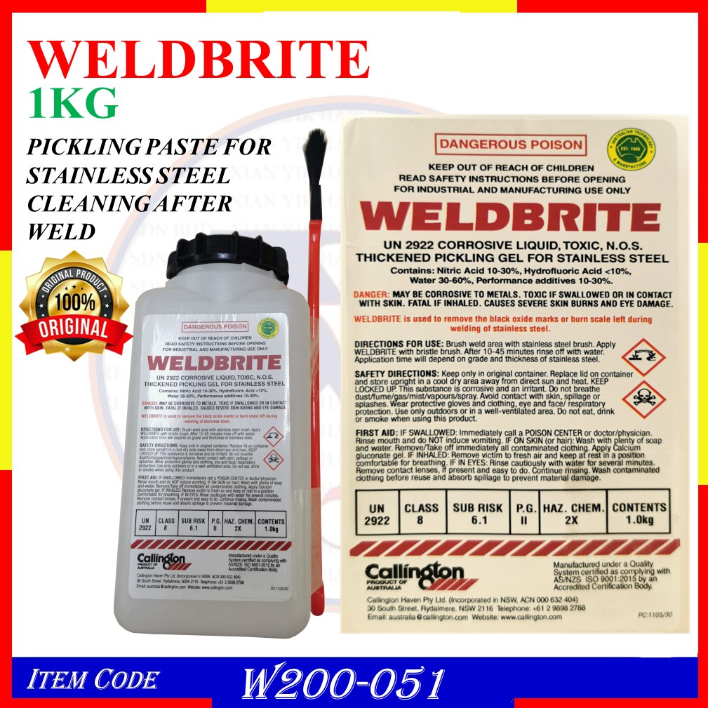 1KG WELDBRITE PICKLING PASTE FOR STAINLESS STEEL CLEANING - W200-051 ...