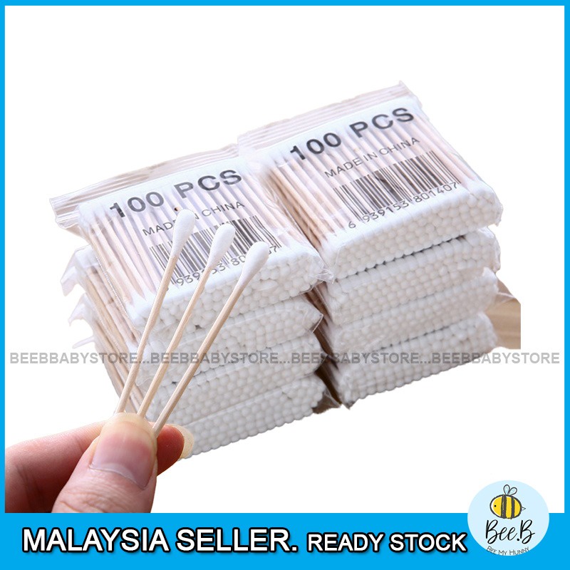 100pcs Baby Ear Pick Double-Headed Bamboo Cotton Buds Cotton Swabs Baby ...