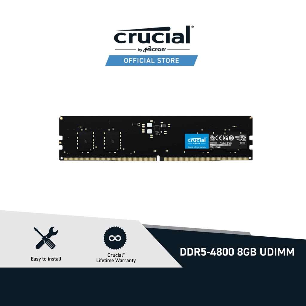 Crucial DDR5-4800 CL40 UDIMM Memory for Desktop ( 8GB / 16GB / 32GB ...