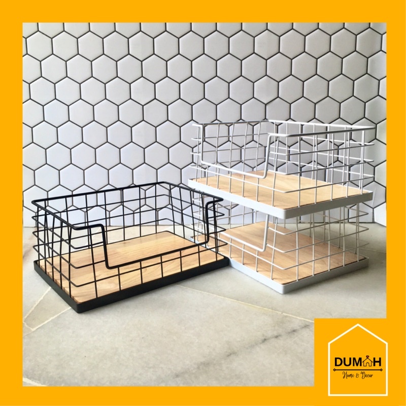Bakul Besi Bertingkat Stackable Iron Storage Basket with Wooden Base ...