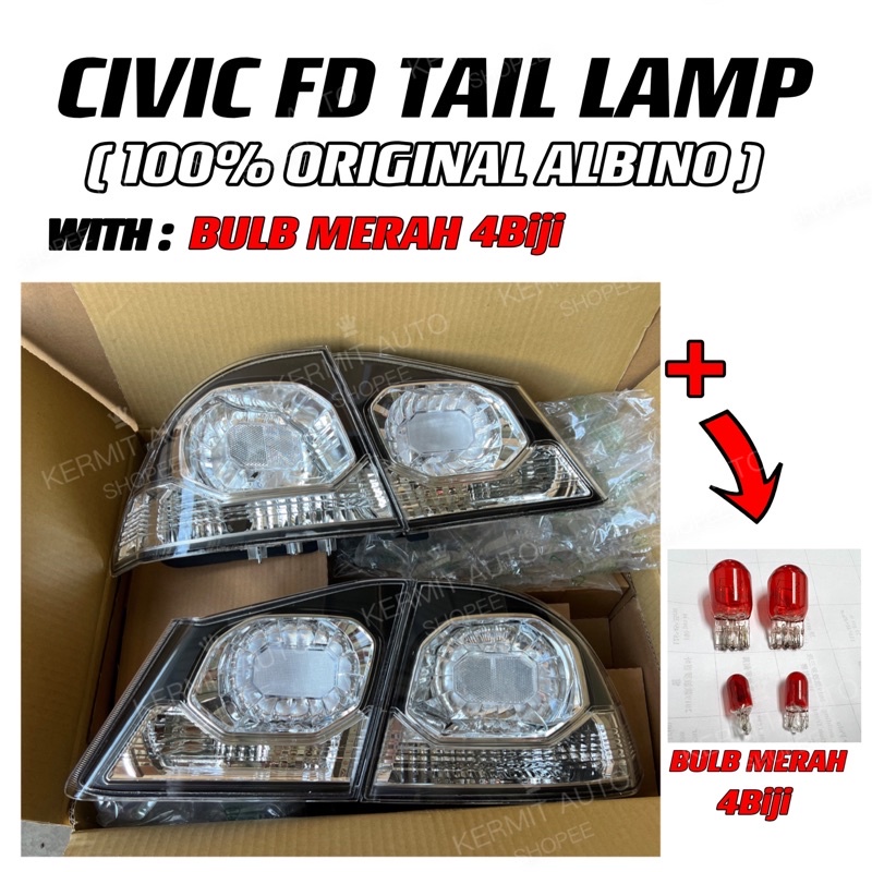 100% ORI DEPO👍 HONDA CIVIC FD 2006-2011 TAIL LAMP ALBINO +RED BULB ...