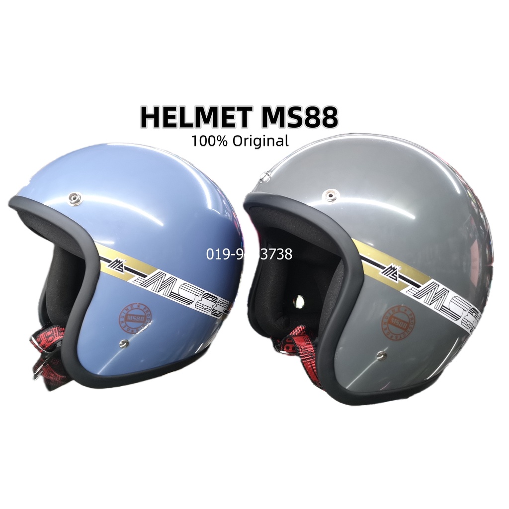 100% Original MS88 Helmet Nano Blue Nano Grey MS 88 Tali Tulisan Merah ...