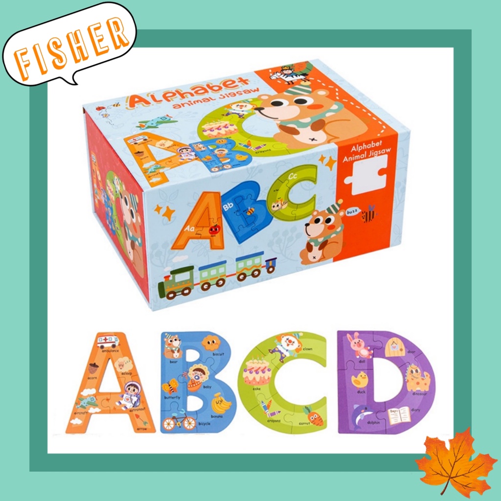 KAYU [FISHER] Alphabet animal jigsaw ABC learning puzzle Wood game ...