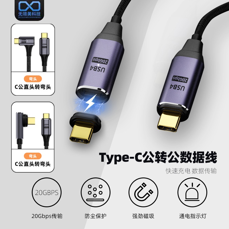 E-Marker USB4 USB4.0 magnetic PD 100W 4K 8K 60Hz Thunderbolt TB3 Type-C to Type-C 20Gbps 90 ...