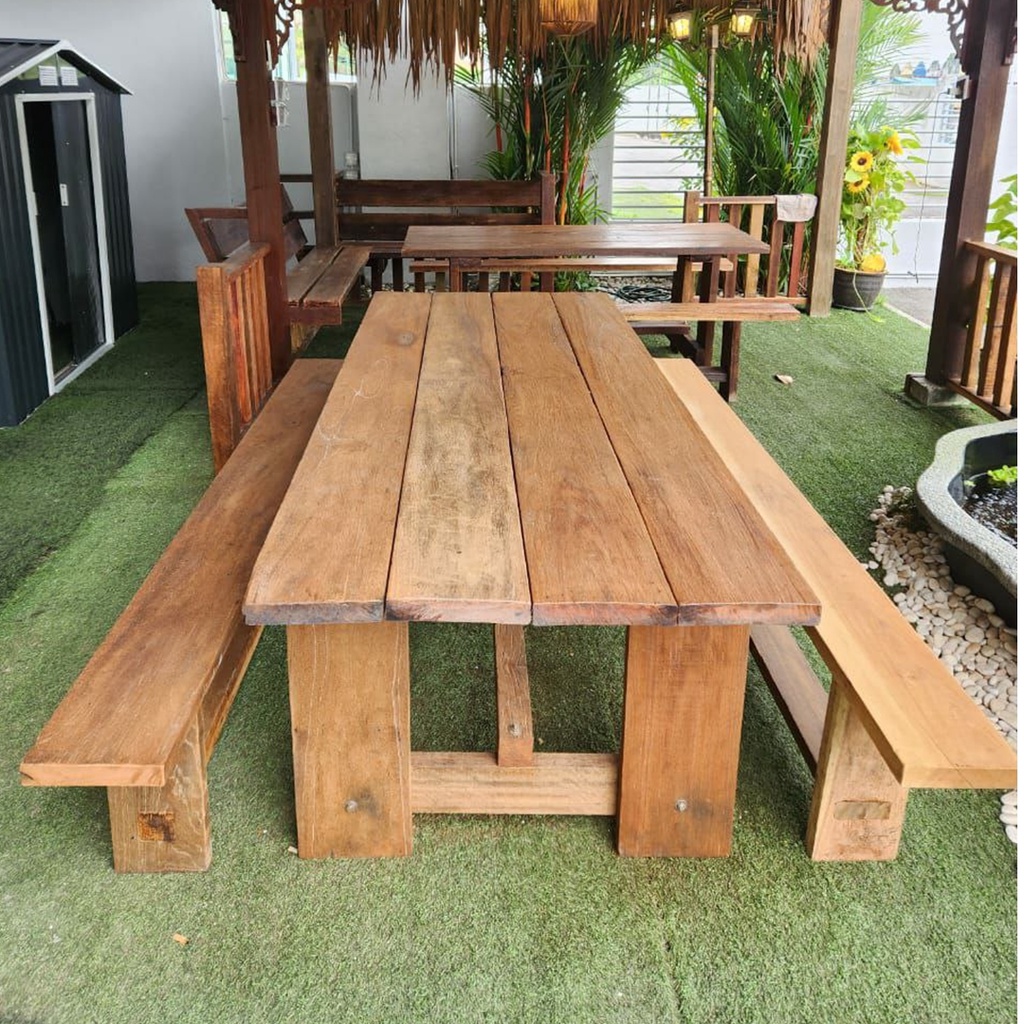 IPRO Reclaimed Solid Wood Yellow Balau Outdoor Set Garden Table and ...