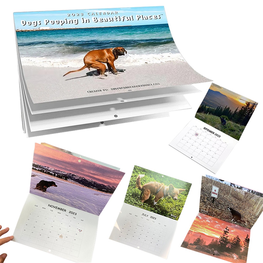 Funny Dog Pooping Calendar 2023 Monthly Wall Hanging Calendar Animal ...