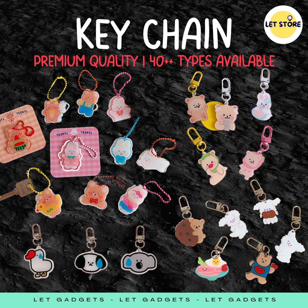 [40+ TYPES] Keychain Cat Bunny Bear Puppy Cute Cartoon Bag Keychain Key ...
