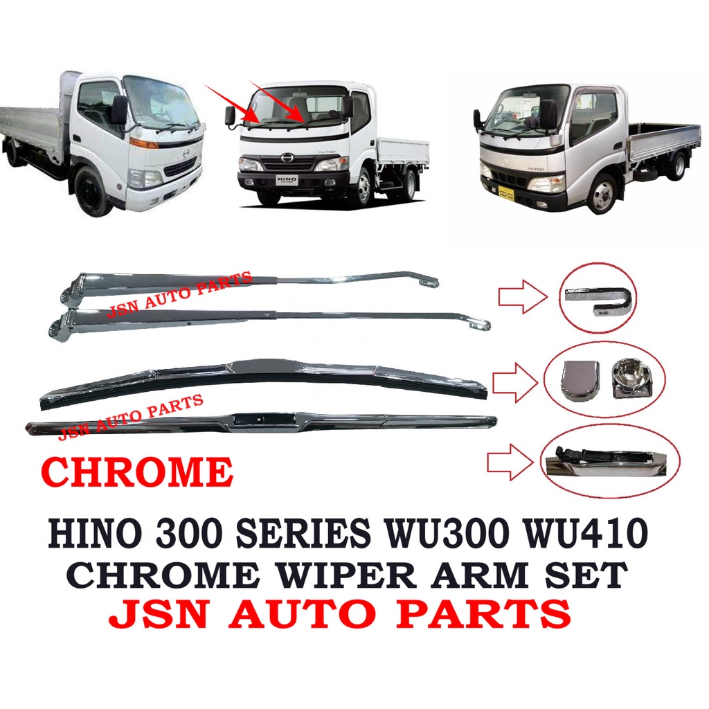 J05S08 CHROME WIPER ARM , WIPER BLADE SET HINO DUTRO 300 WU300 WU410 ...