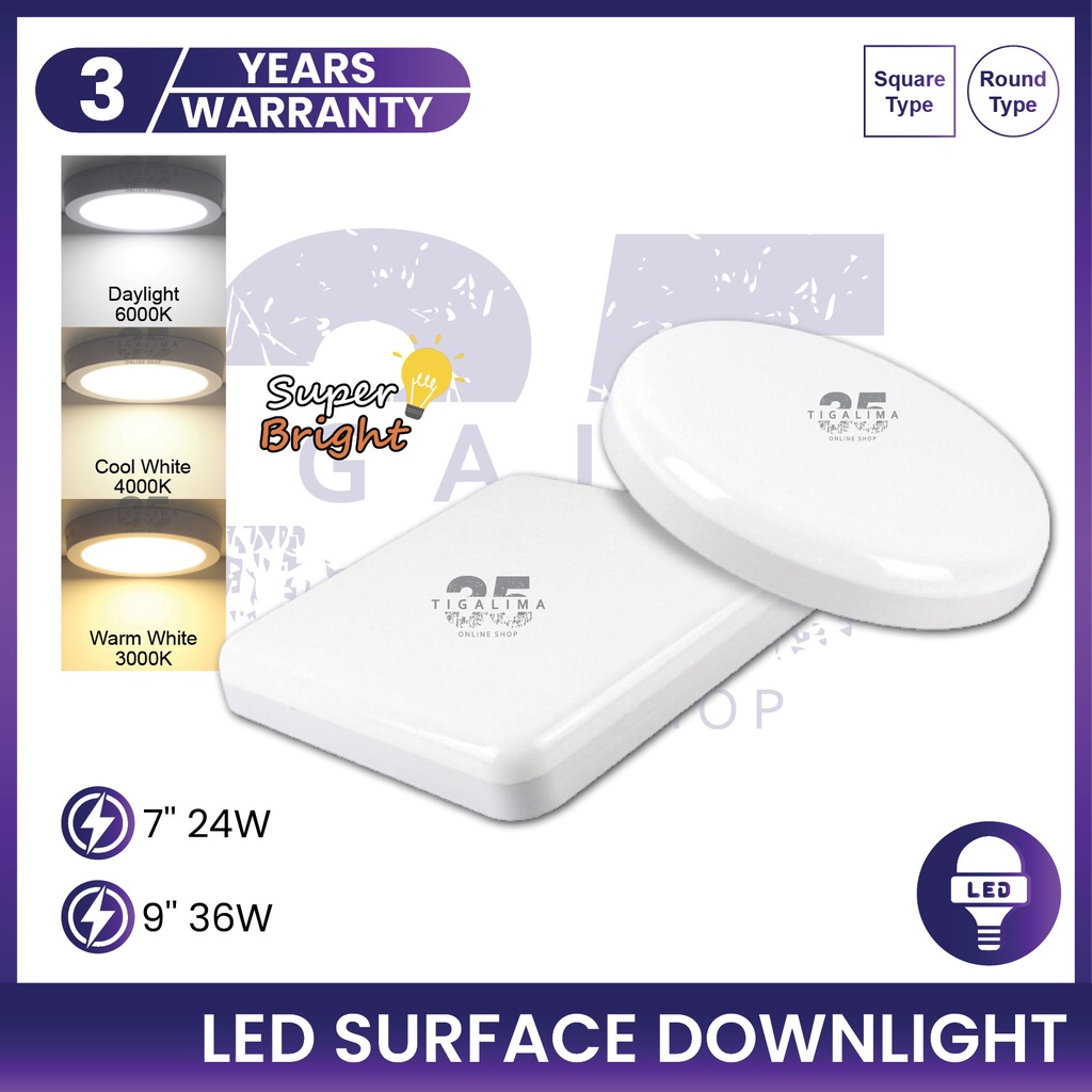 LED Surface Downlight Round / Square 24W 7inch 36W 9inch Surface ...