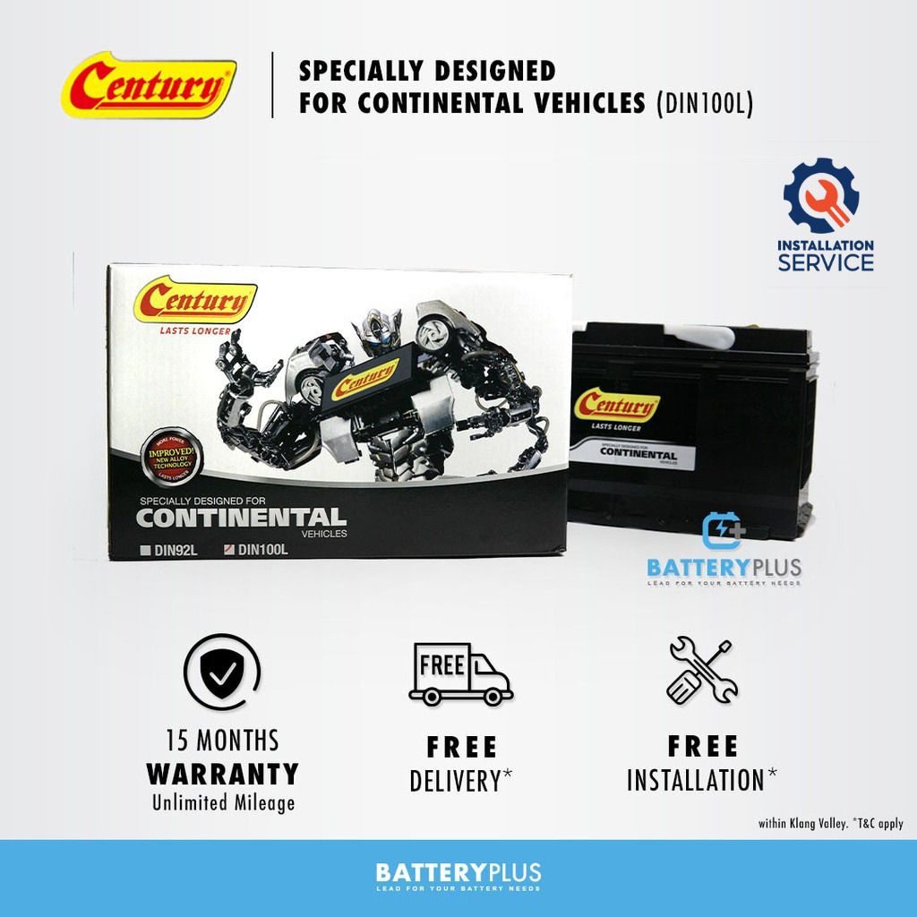[ Installation Provided ] DIN100L | DIN100 | Century Continental (SDFC) MF Car Battery Bateri ...