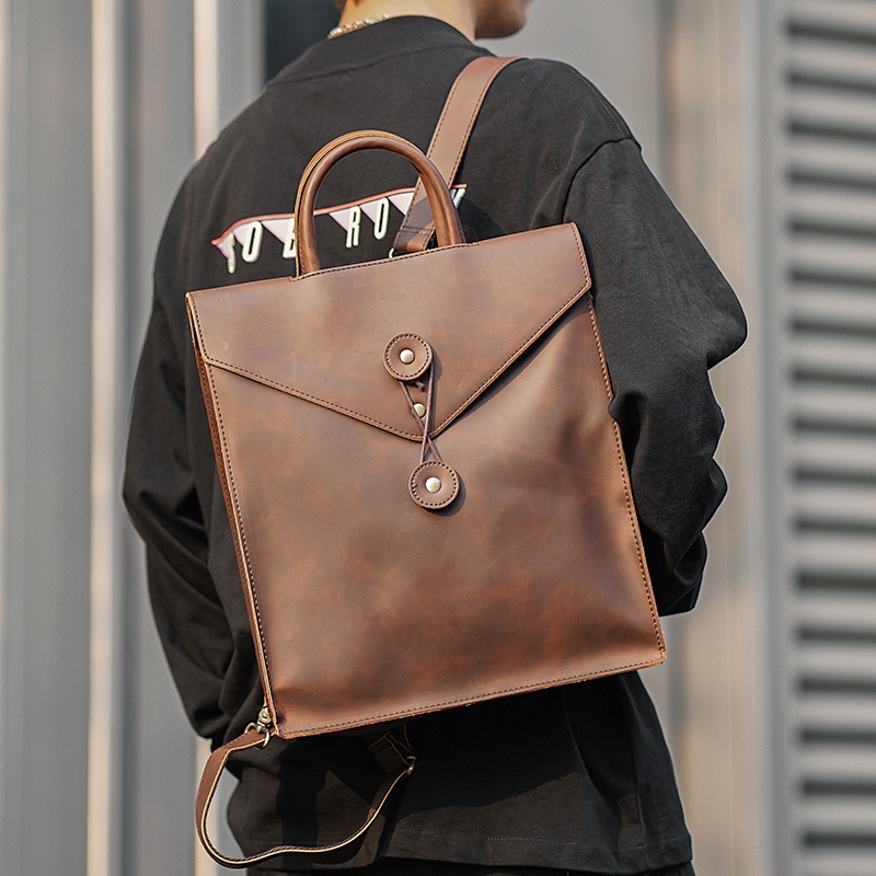 100% Crazy Horse PU Leather Laptop Backpack Men Fashion School Bag ...