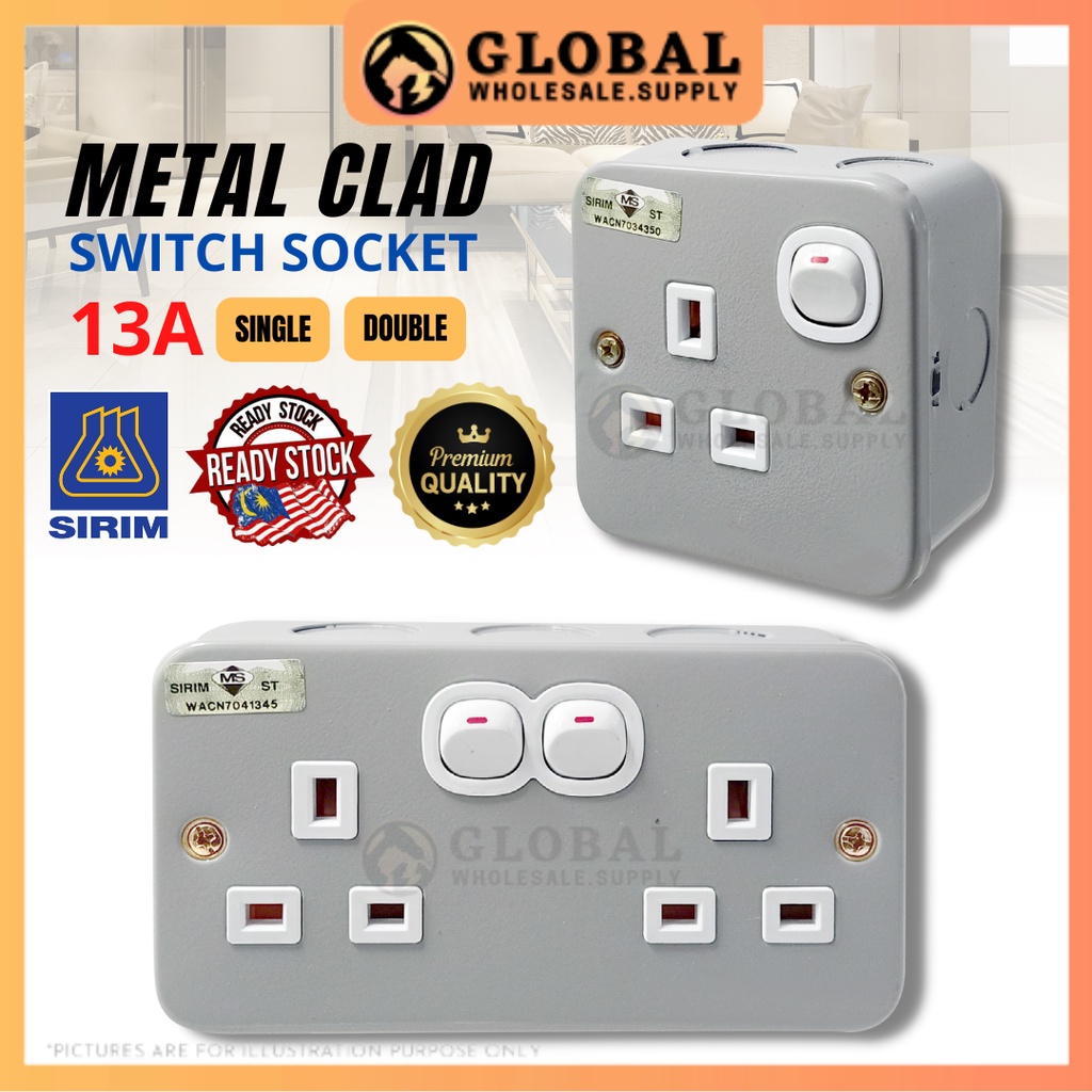 SIRIM [ SINGLE / DOUBLE ] 13A METAL SWITCH SOCKET Metal Clad Socket ...