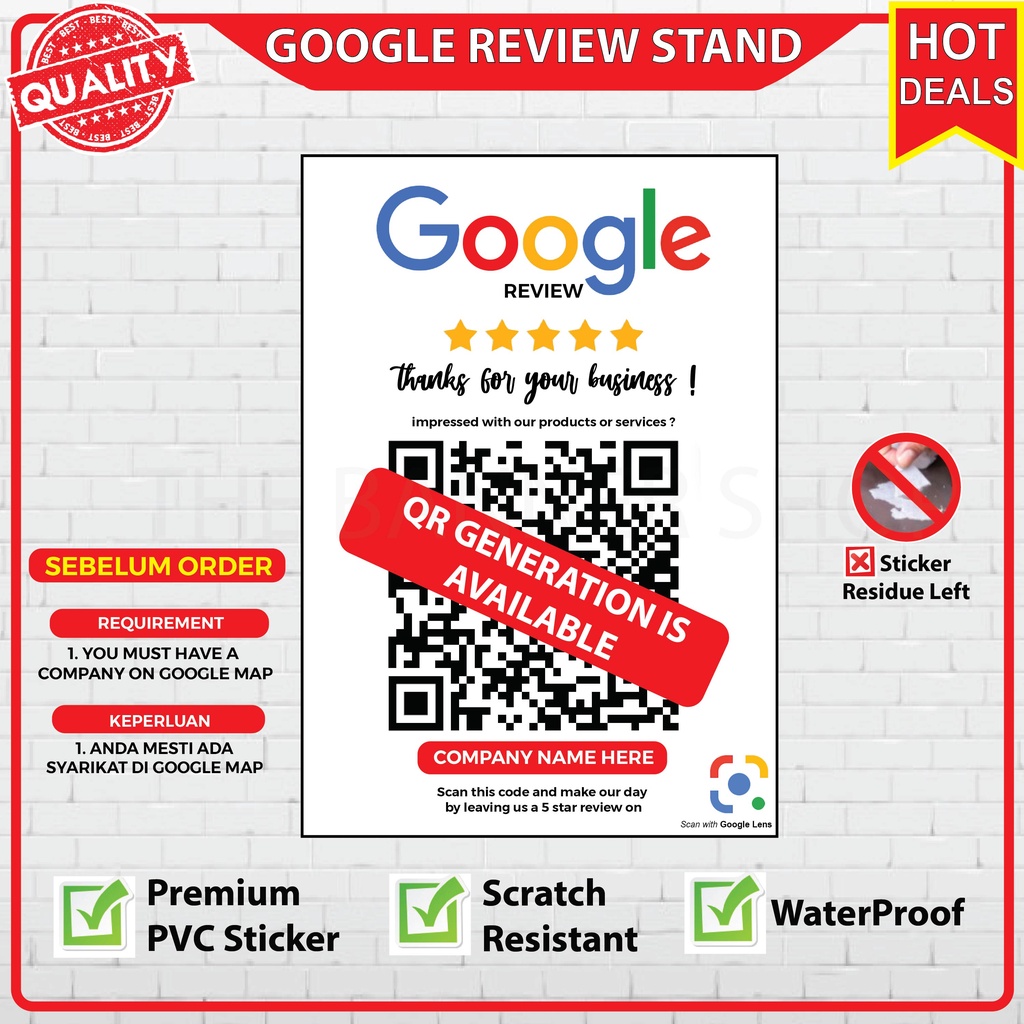 QR Code Google Map Review A5 Size Sticker With Arcylic Board / Without ...