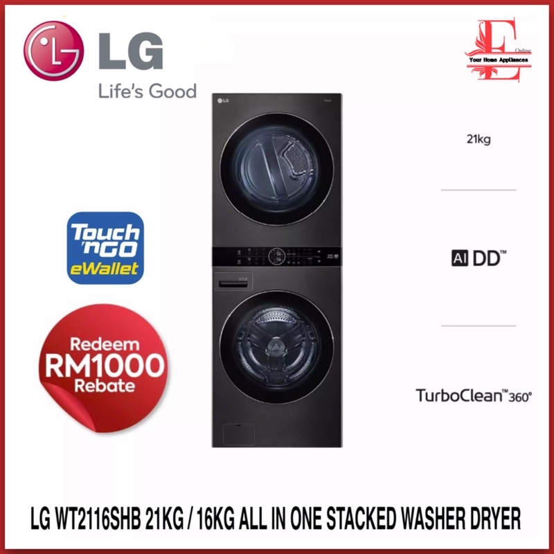 2022𝑵𝑬𝑾 𝑴𝑶𝑫𝑬𝑳 LG WT2116SHIB 21kg Washer/ 16kg Dryer WashTower All-In-One Stacked Washing ...