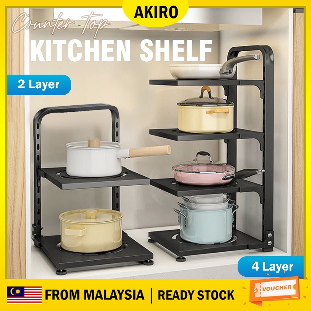 AKIRO Kitchen Pot Rack Organizer Adjustable Layer Under Sink Storage ...