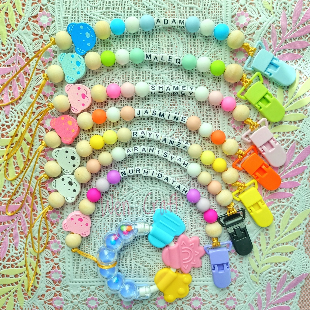 (FREE 10 Letters CUSTOM NAME) Pacifier Teether Clip Chain BPA Free ...