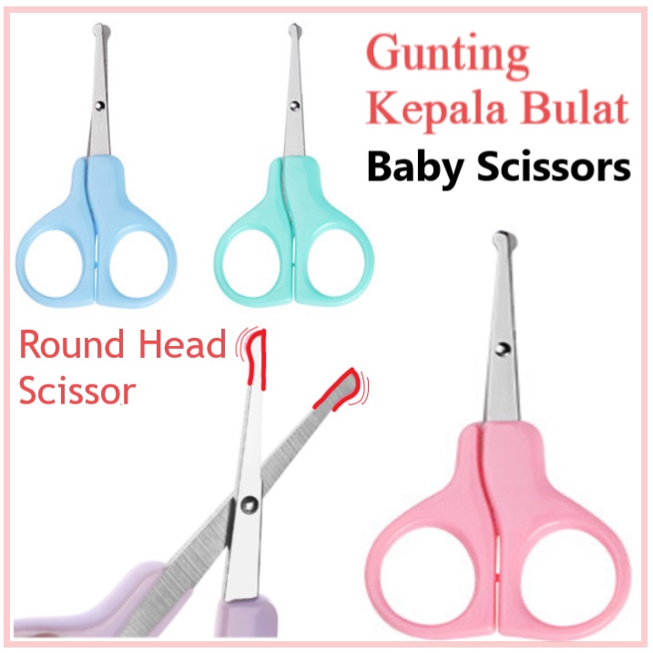 Baby Scissors Round Head Scissor Safety Nail Cutter Kids Gunting Kepala ...