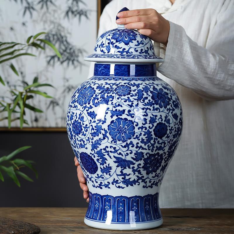 Ceramic Ware Antique Blue and White Porcelain Temple Jar Large Storage ...