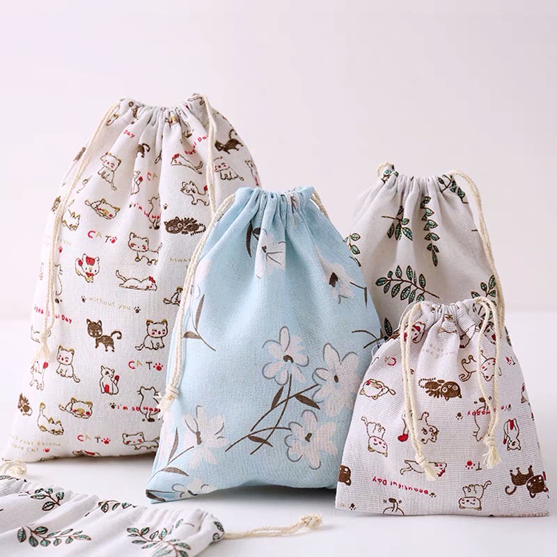 Drawstring Pocket Bag Storage Organizer Cotton Linen Cosmetic Travel ...