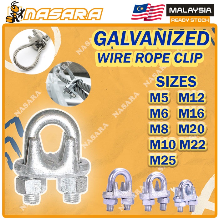 NASARA 1PCS GALVANIZED WIRE ROPE CLIP U-BOLT CLAMP CABLE RAILING KIT ...