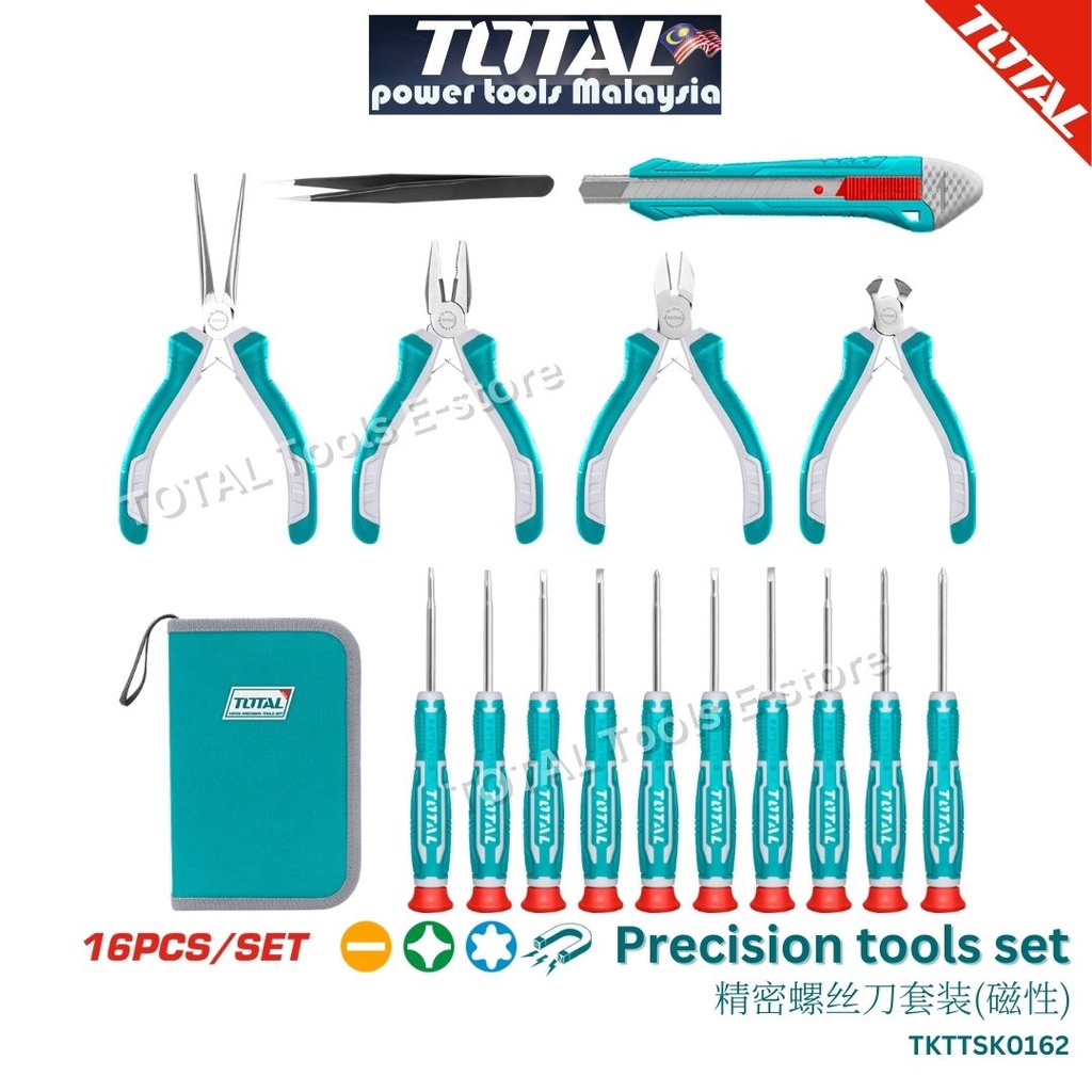 TOTAL 16 Pcs Precision Screwdriver Set + 4 Pcs 4½'' Mini Pliers Set ...